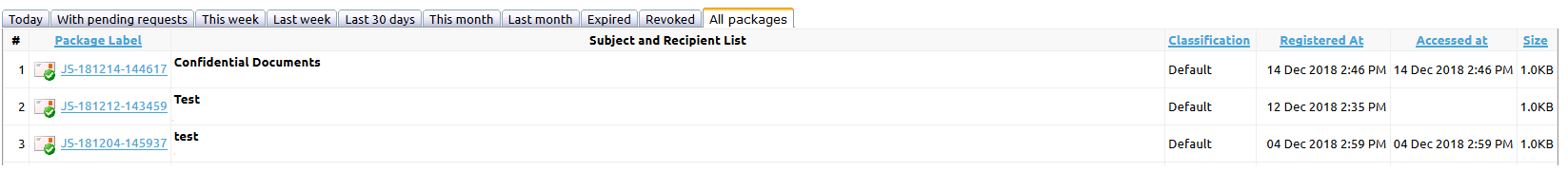 Using the 'Sent Packages' function