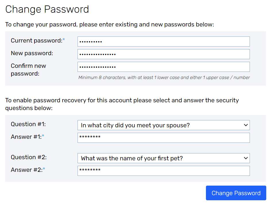 How to update your password and security questions