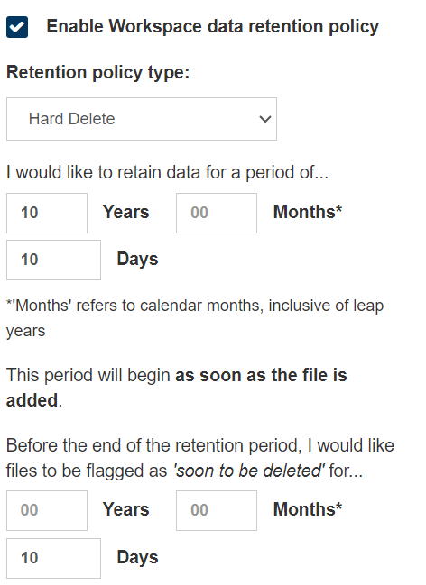 Configuring Retention Policies on Secure Workspace for Administrators